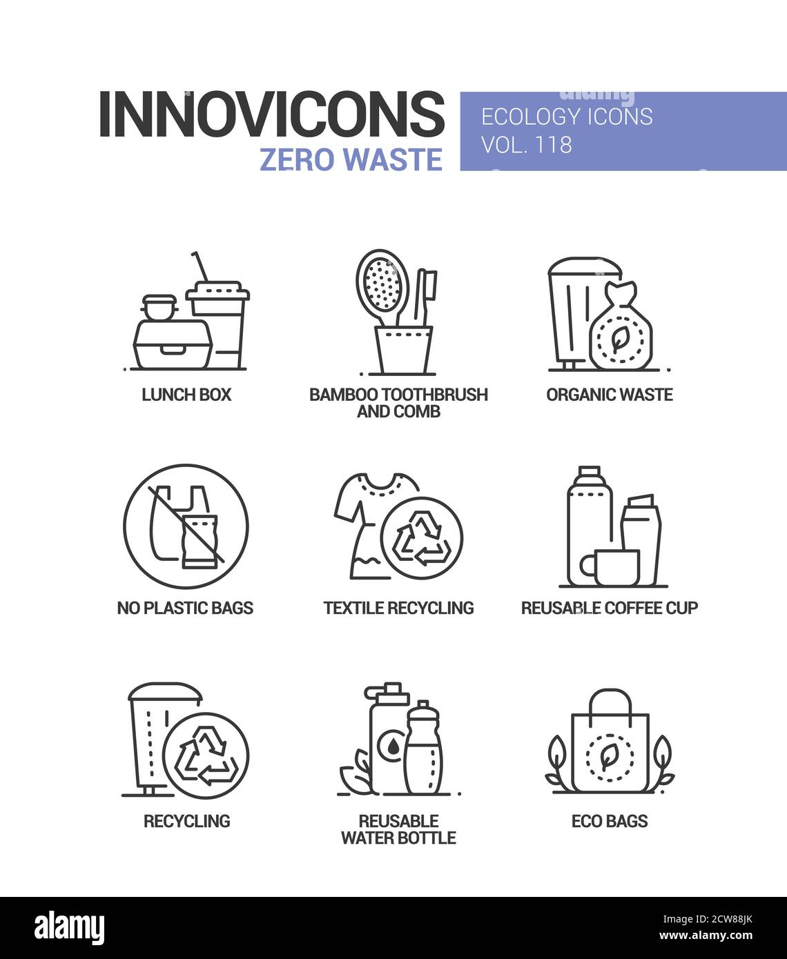 Zero waste - vector line design style icons set Stock Vector Image ...