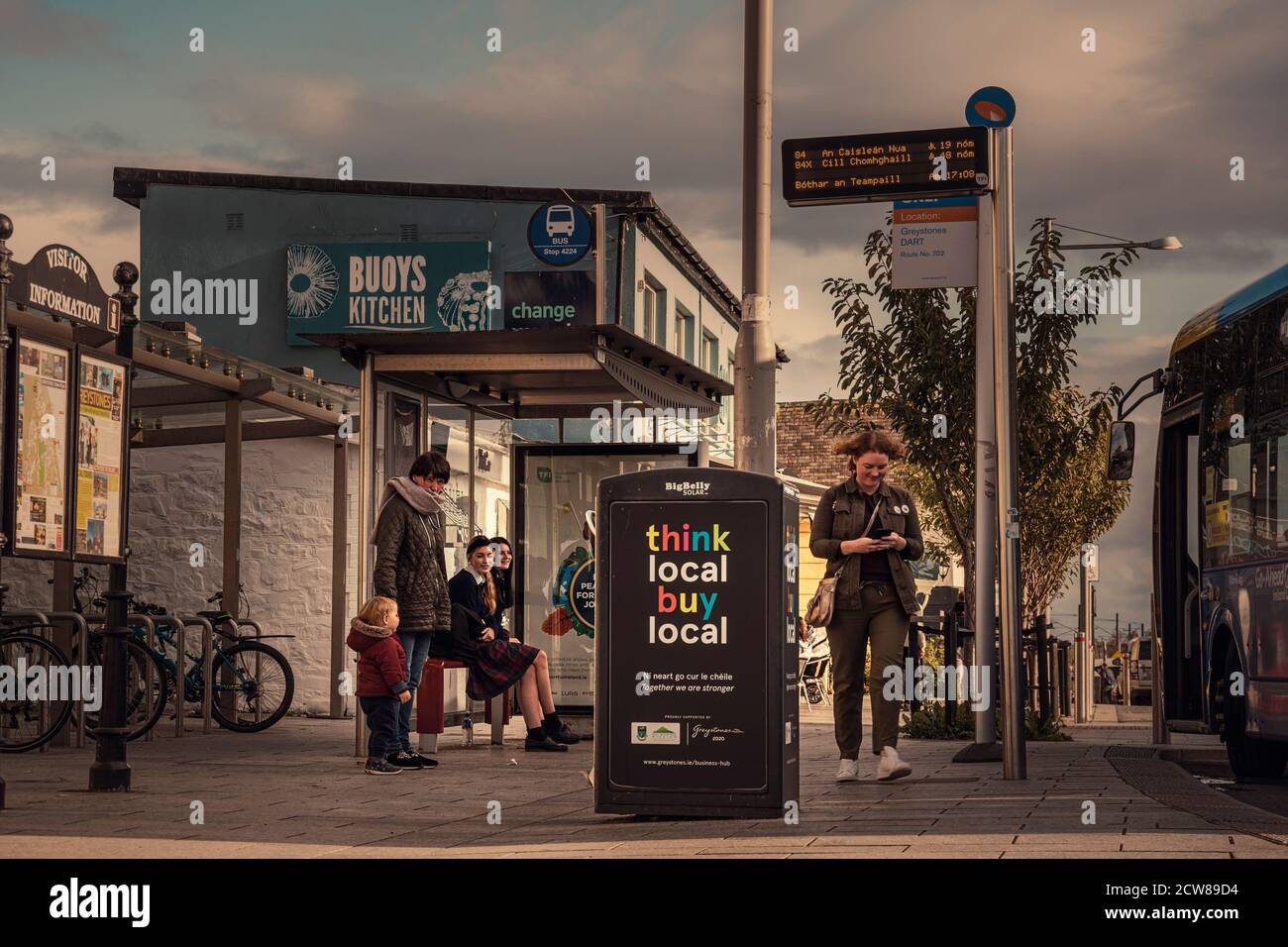 Everyday life. Dublin bus stop in Greystones Main street at Dart ...