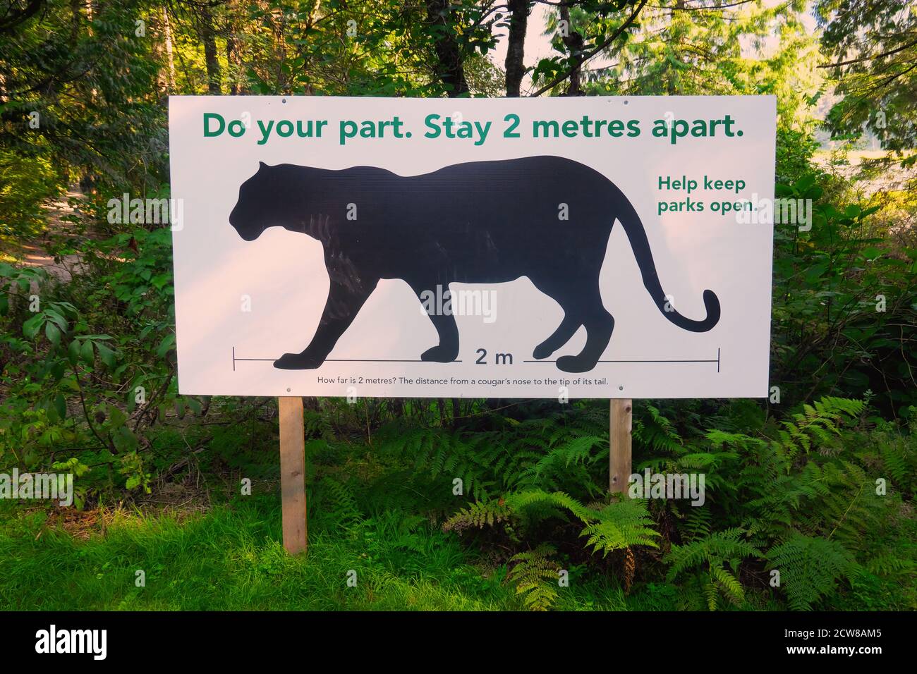 Do your part. Stay 2 metres apart sign with the profile of a Cougar ...