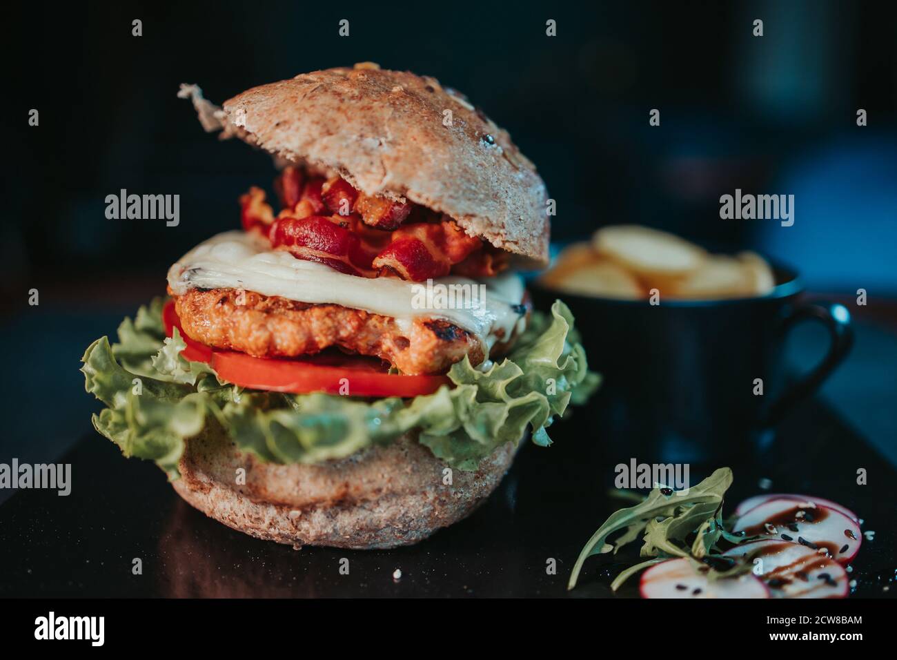 Closeup shot of a tasty looking burger Stock Photo - Alamy
