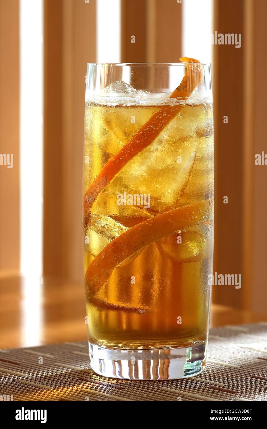 brandy with ice and orange Stock Photo - Alamy