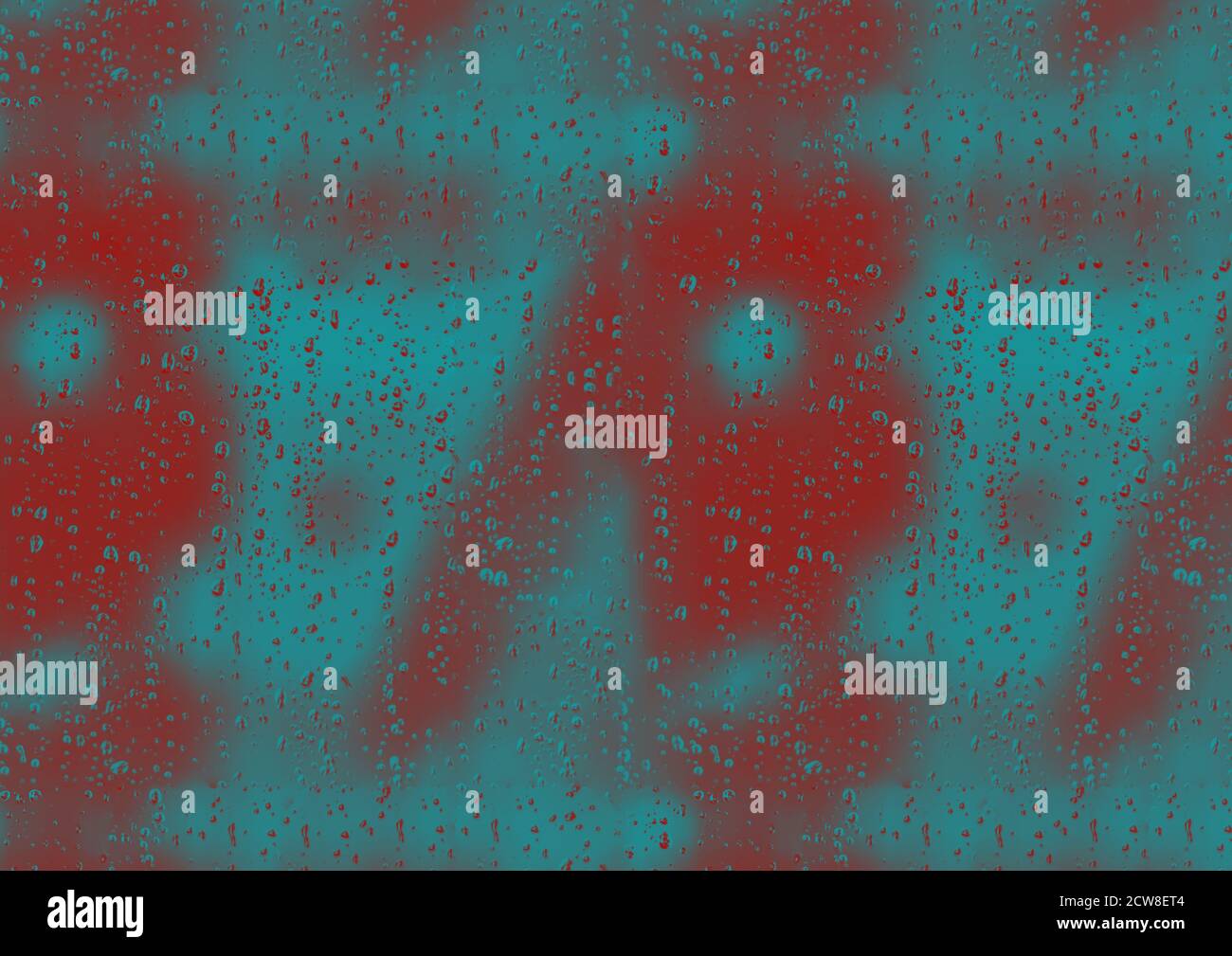 Shot of wet window texture, blurry red patterns on the background Stock ...