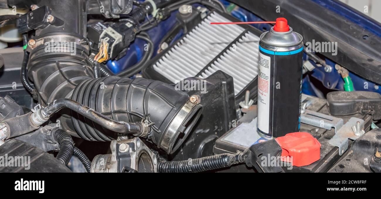 Automotive engine air intake tube, filter and can with cleaning liquid ...