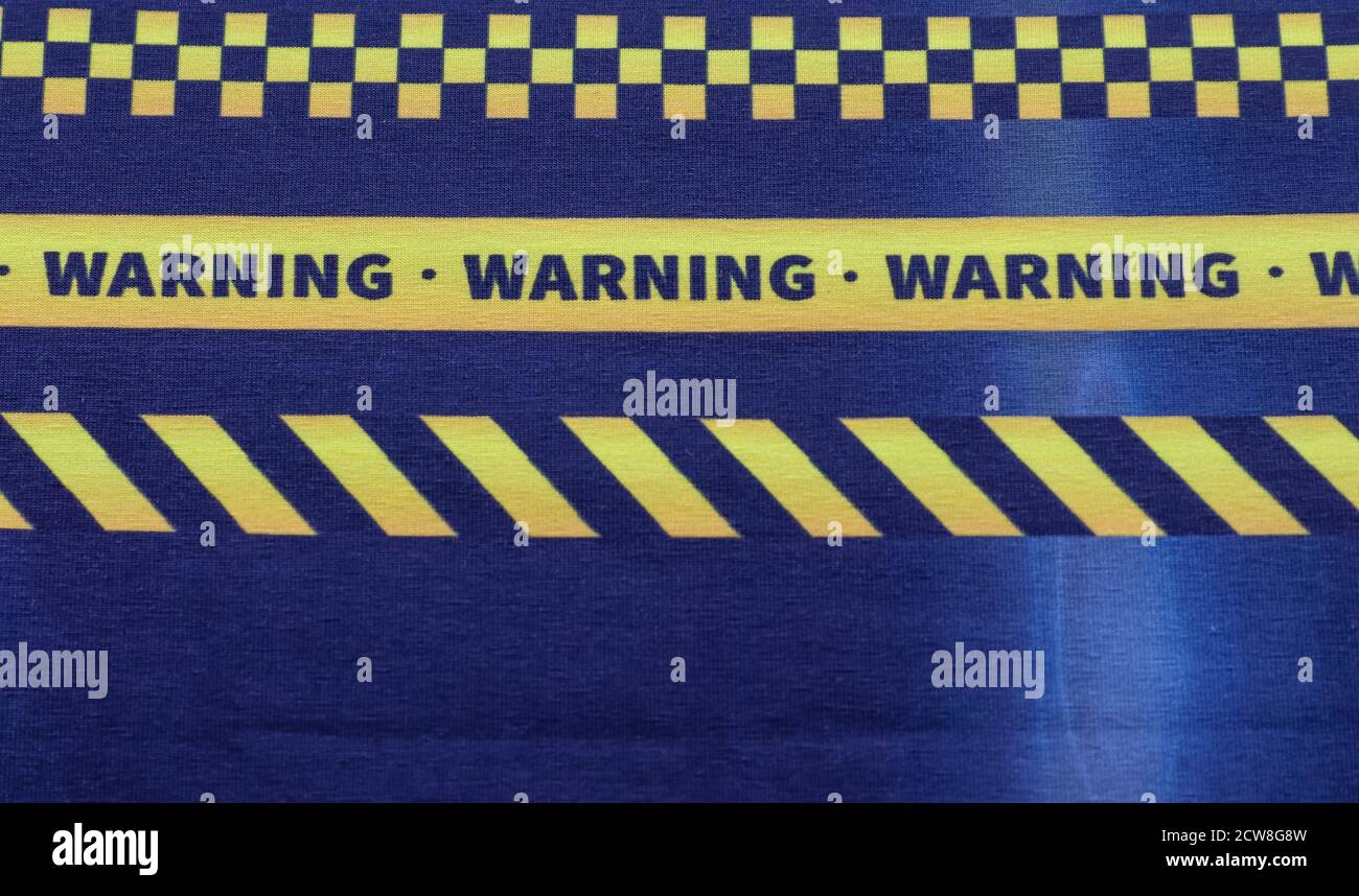 Illustration of yellow and blue warning tape as a background Stock ...