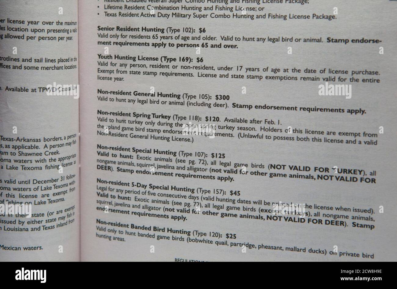 Price list of different hunting permits available in Texas, 2008 ©Bob ...