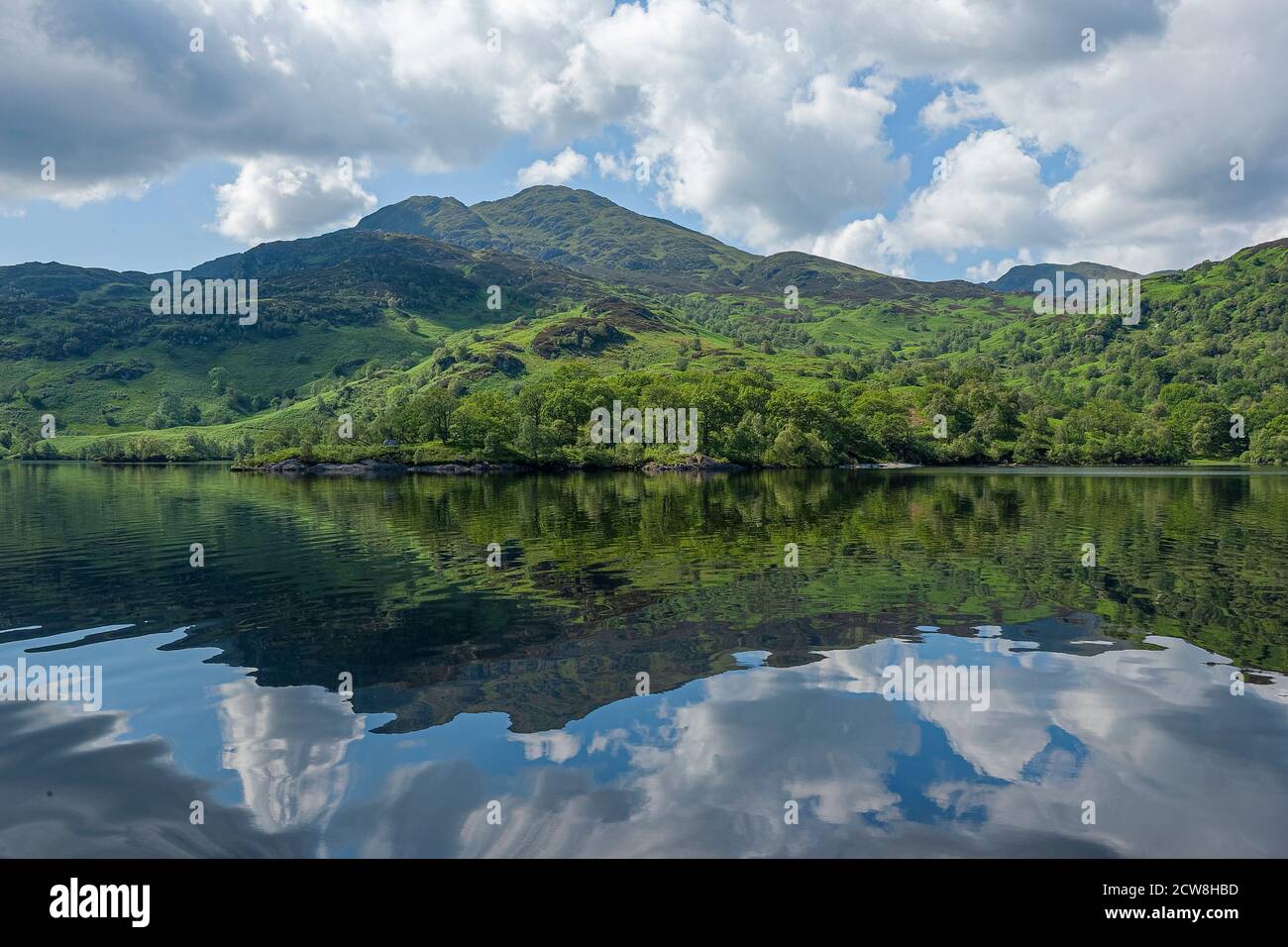 Scottish landscape with tree reflections in a loch Stock Photo - Alamy