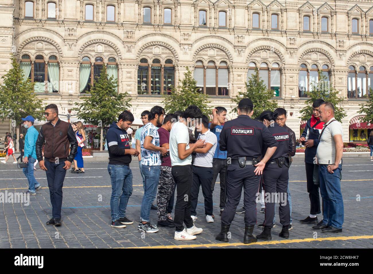 Moscow, Russia - 20 September, 2020, Police check documents of a group ...
