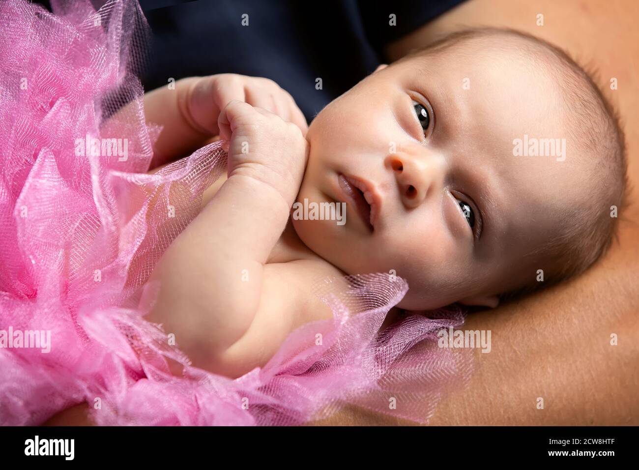 Beautiful calm newborn baby girl with open eyes. Baby close up Stock ...