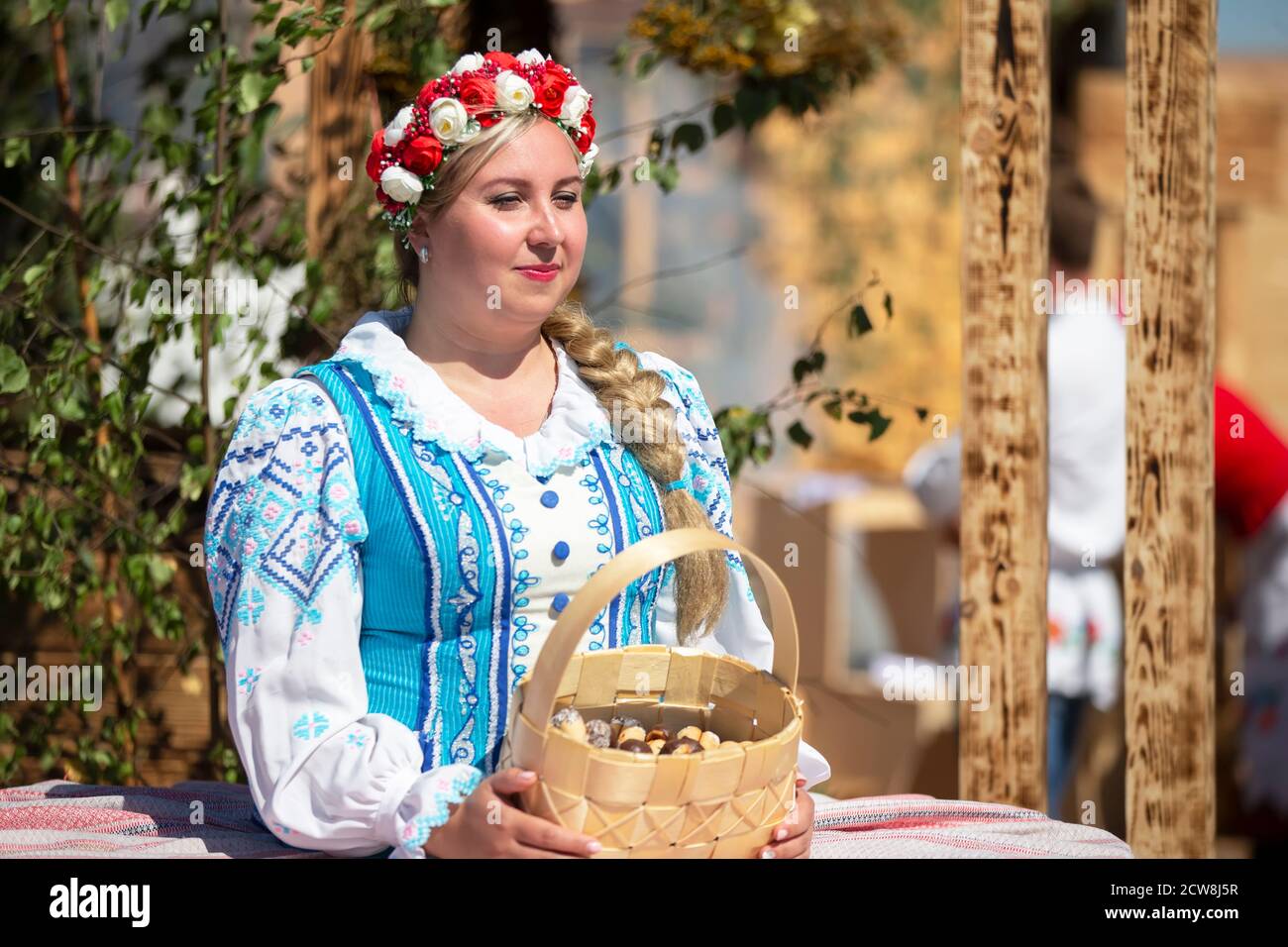 08 29 2020 Belarus, Lyaskovichi. Holiday in the city.Beautiful plump ...