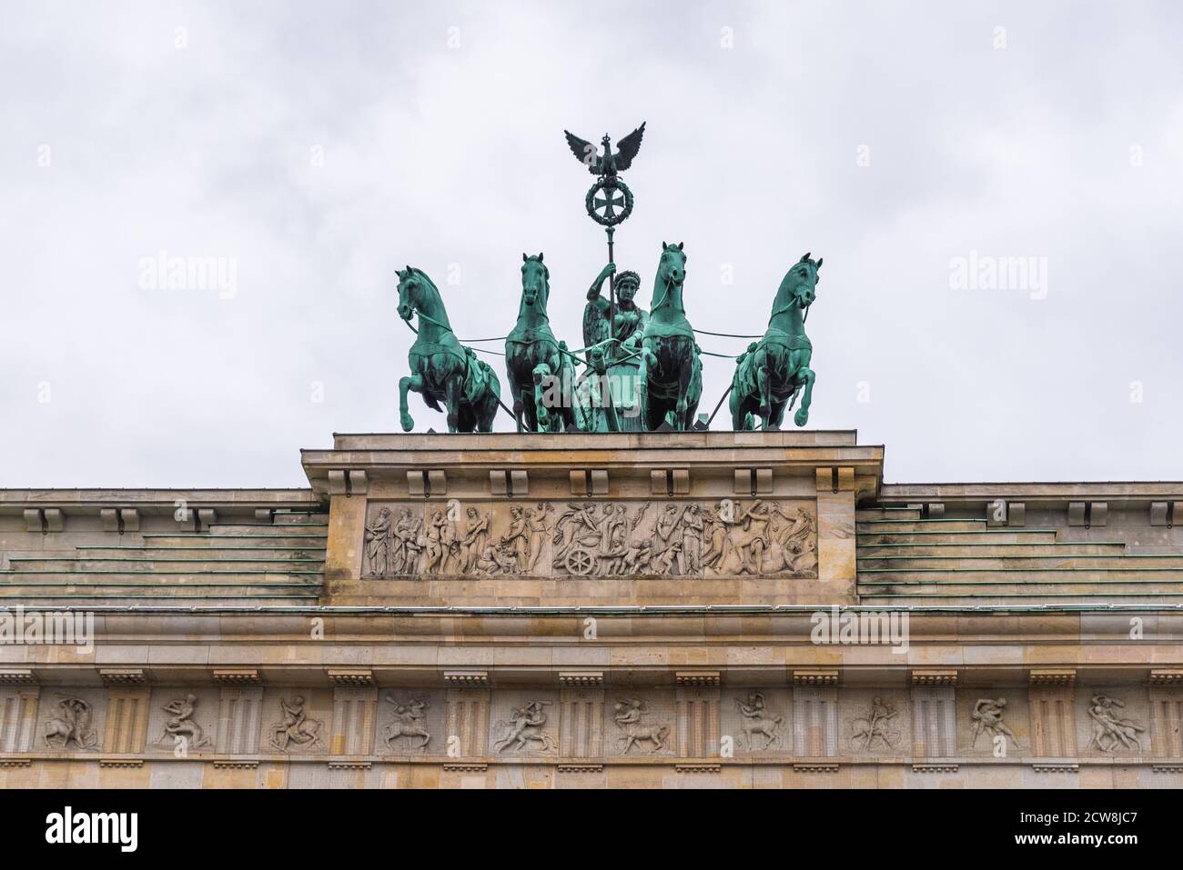 Quadriga of Victory, the teal statue with a goddess and horses on top ...