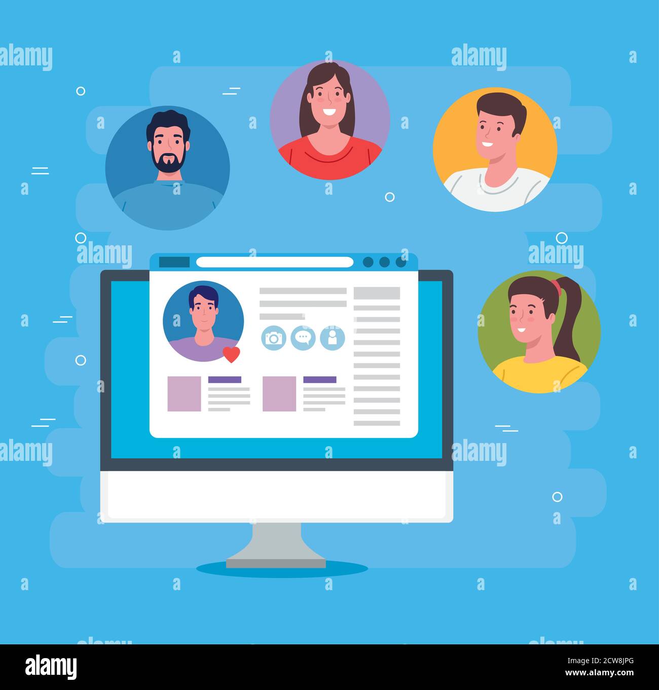 social media concept, group of people communicating by computer Stock ...