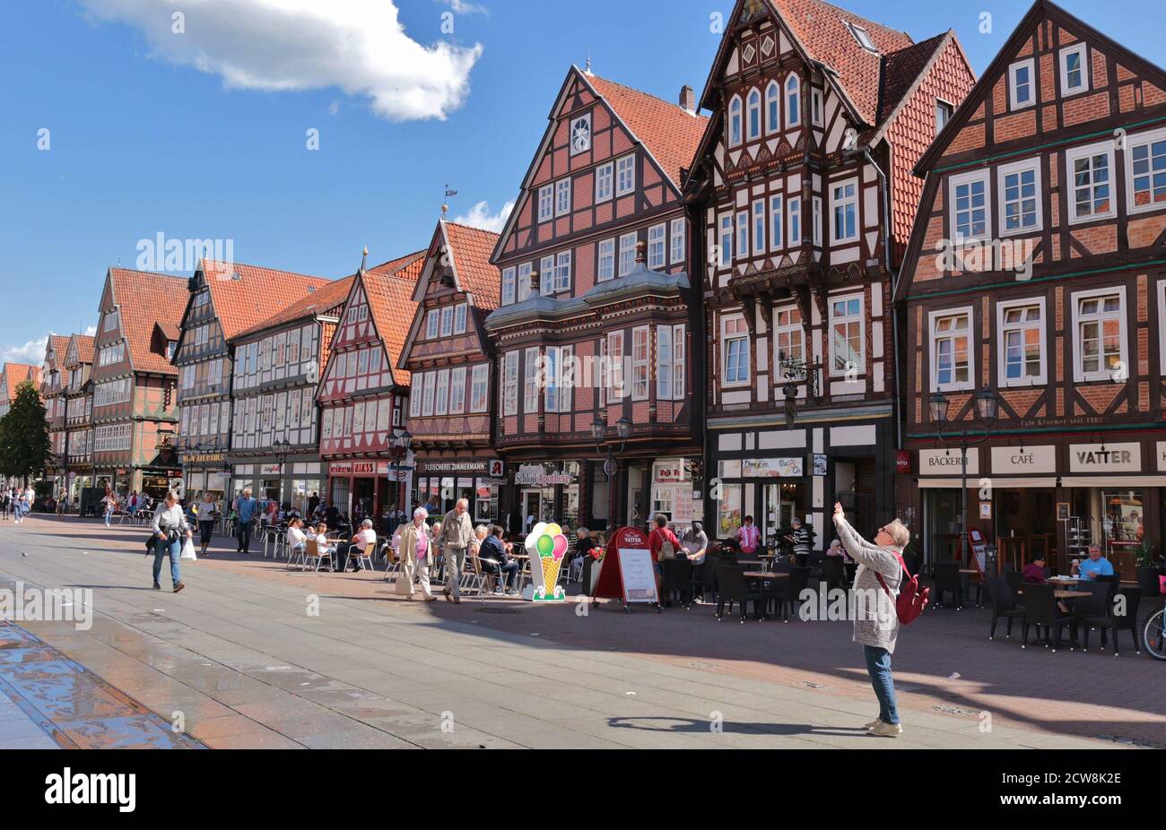 Pedestrian area with beautiful old, half-timbered houses in the ...
