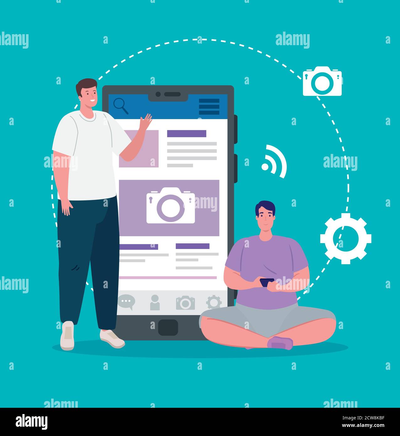 social media, men with smartphone and icons Stock Vector Image & Art ...