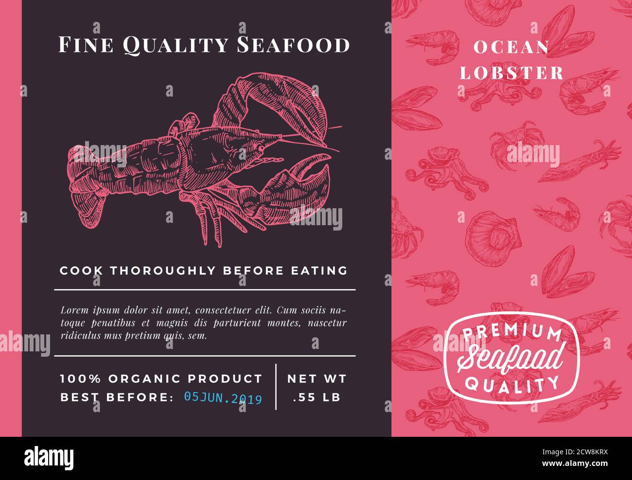 Premium Quality Seafood Abstract Vector Lobster Packaging Design or ...