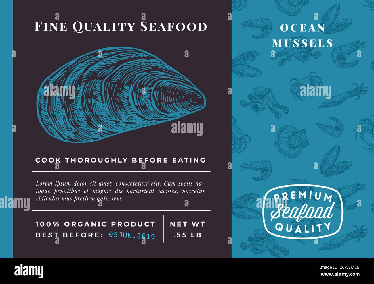 Premium Quality Seafood Abstract Vector Mussel Packaging Design or ...