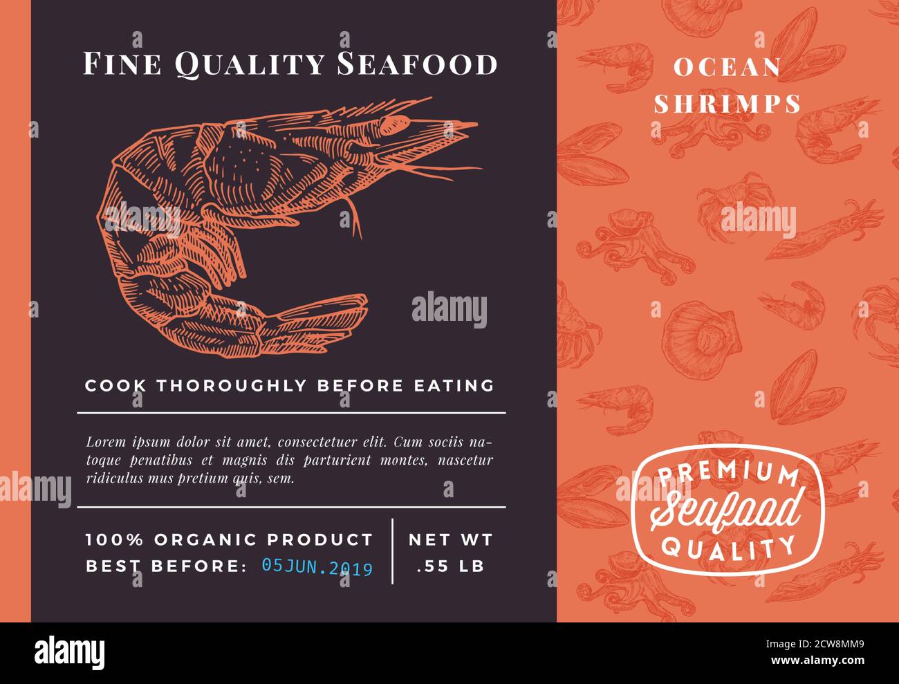 Premium Quality Seafood Abstract Vector Shrimp Packaging Design or ...