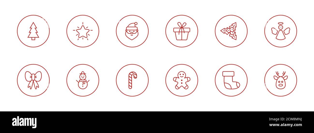 Cute traditional Holiday icons collection. Christmas line art set ...