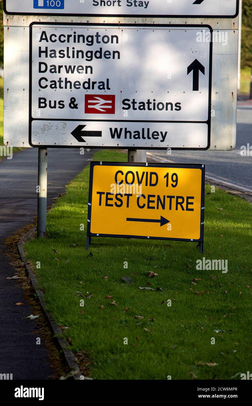 Signage towards a Public Covid 19 testing centre in the centre of ...