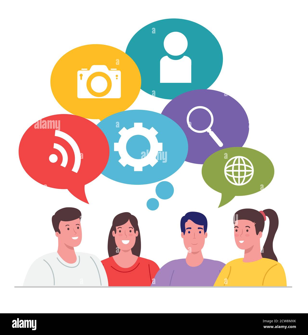 group people thinking of social media icons Stock Vector Image & Art ...