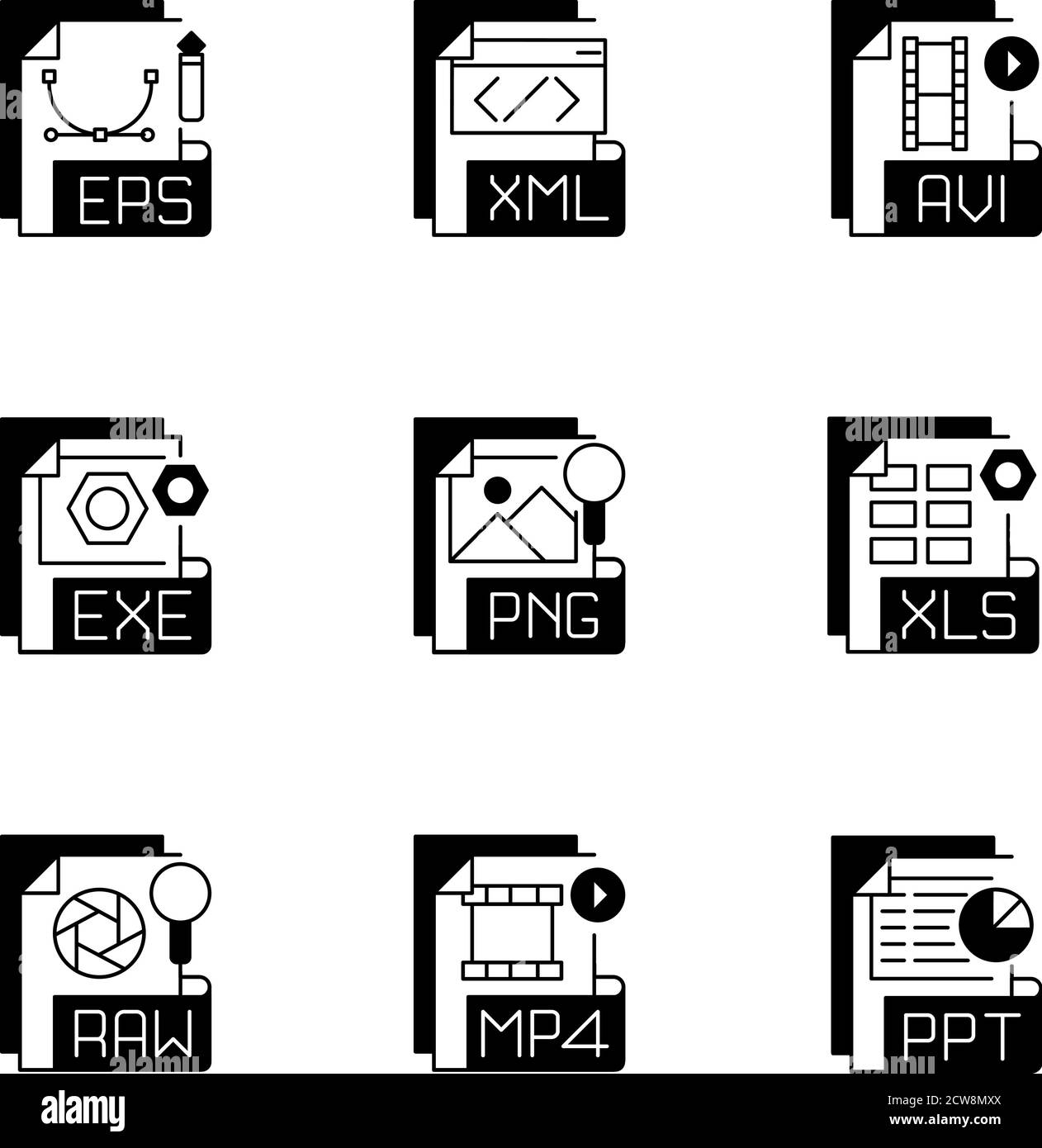 File formats black linear icons set Stock Vector Image & Art - Alamy