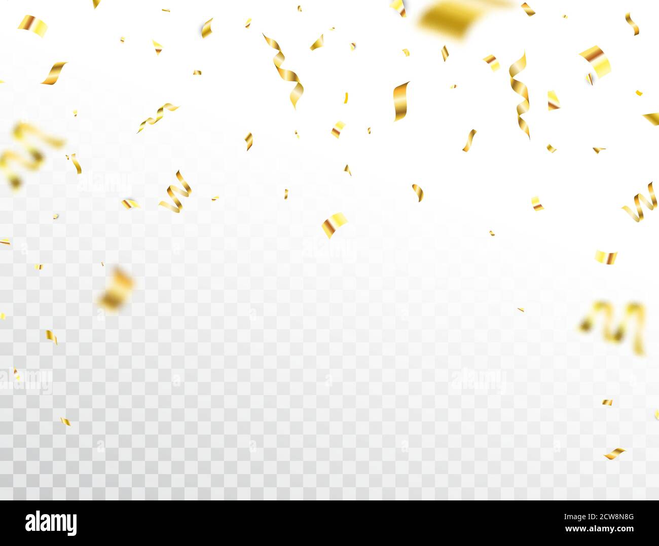 Gold confetti frame on transparent background. Falling shiny golden ...