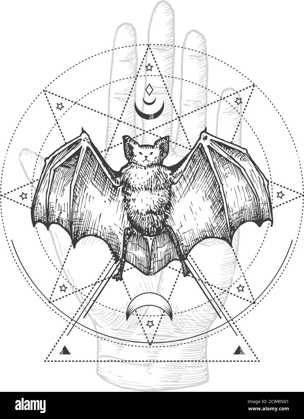 Abstract Occult Symbol, Vintage Style Logo or Tattoo Template. Hand ...