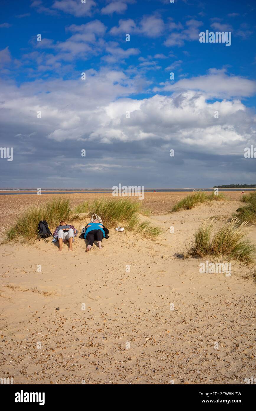 Scenic landscape of the wide beach sands at Holkham in north Norfolk ...