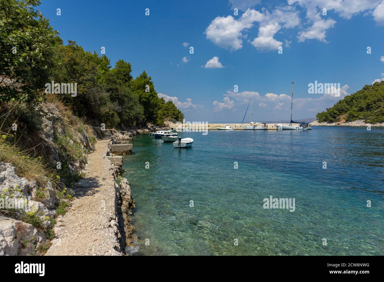 Hvar/ Croatia-August 8th, 2020: Narrow Stiniva beach waterfront ...