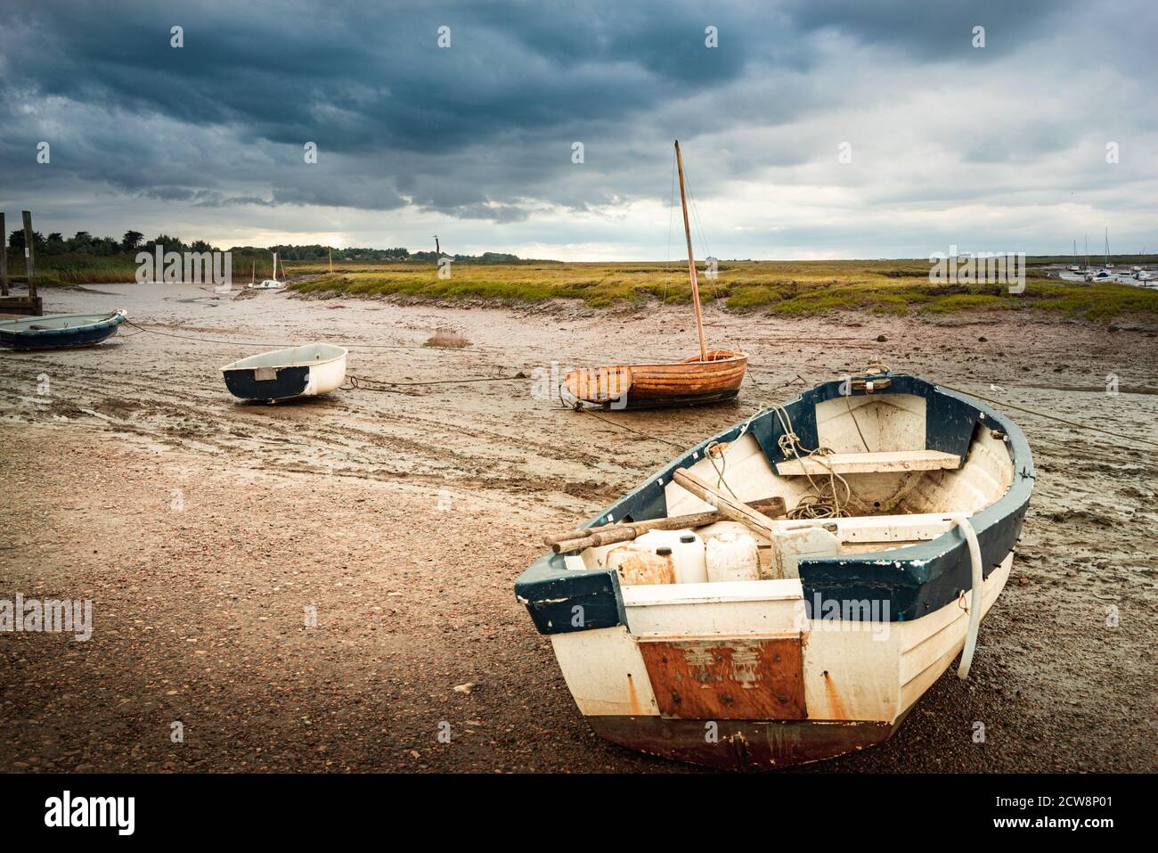 Scenic landscape of the river estruary at Brancaster Beach in north ...