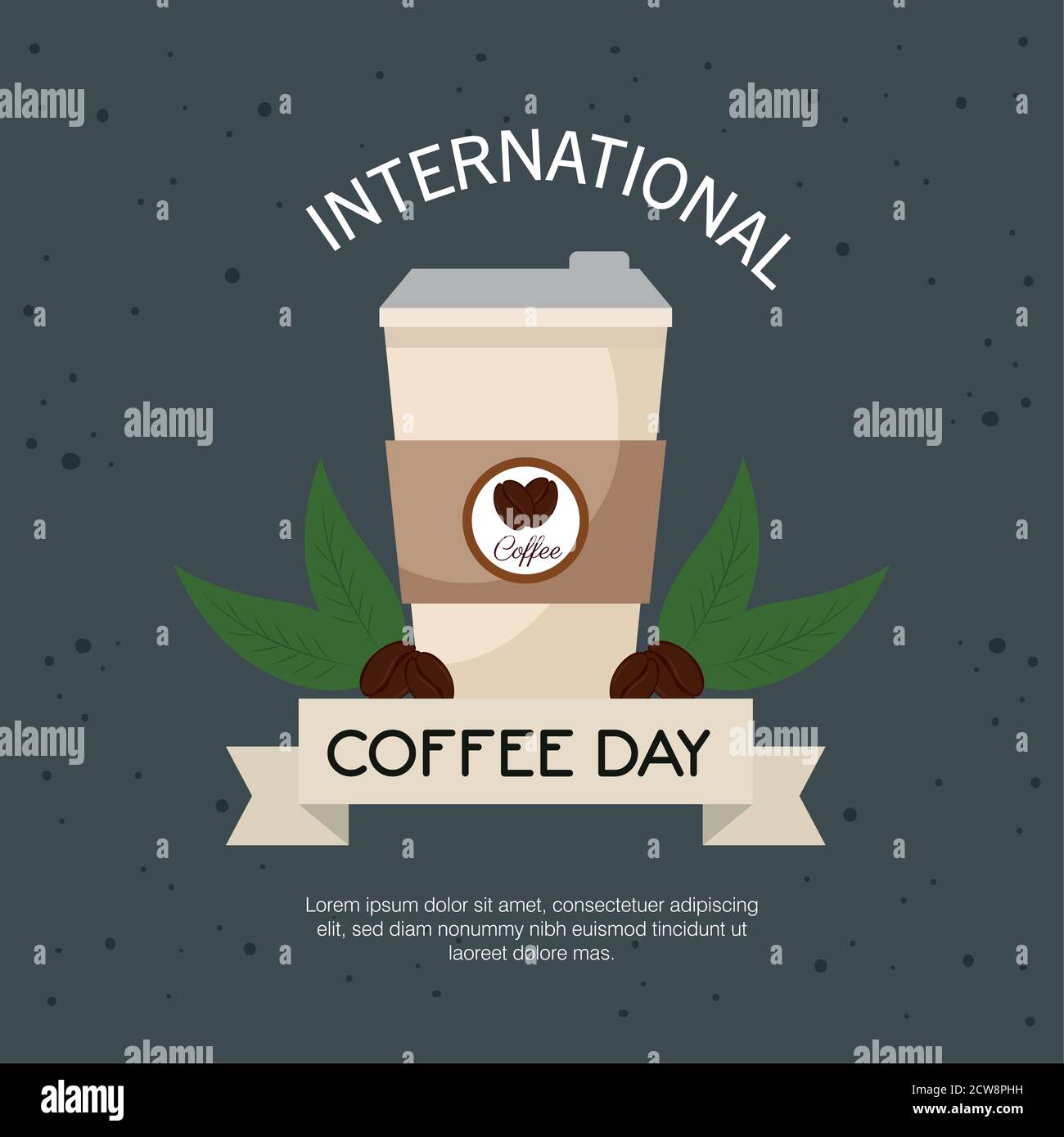 international coffee day poster, 1 october, with disposable and grains ...