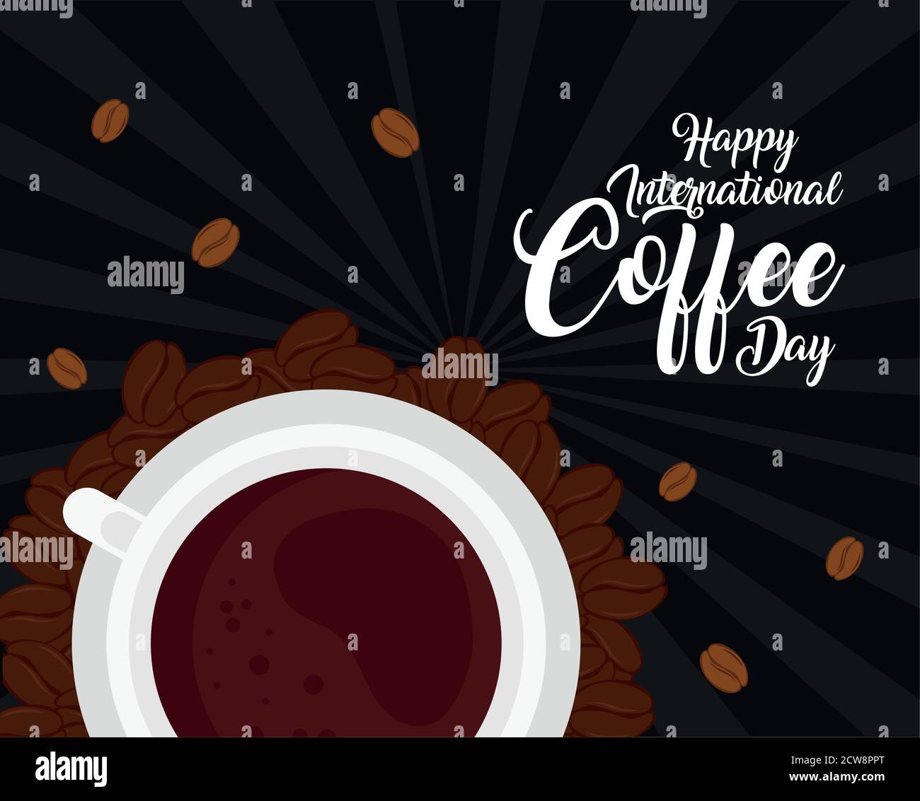 international coffee day poster, 1 october, with view aerial of cup ...