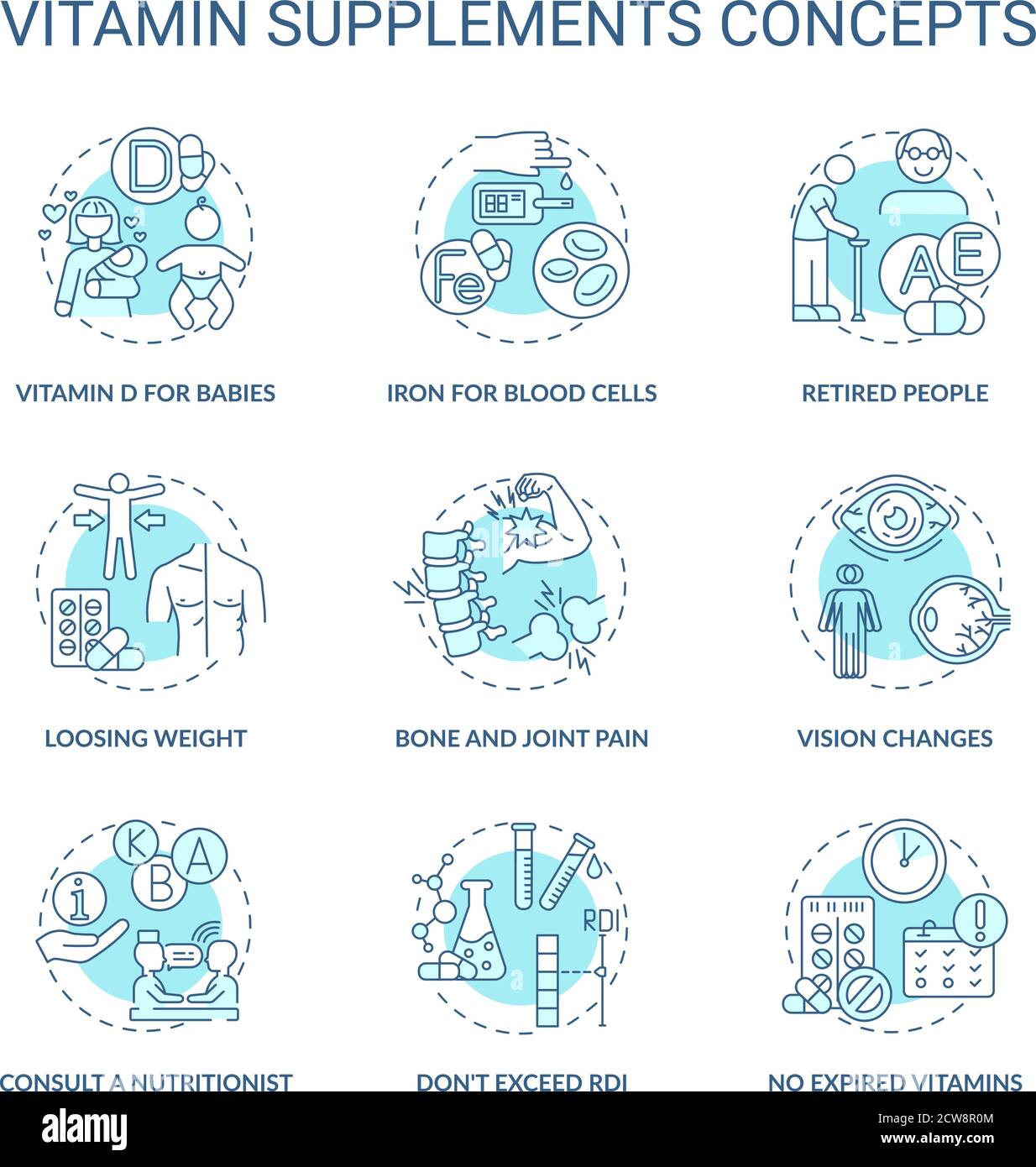 Vitamin supplements concept icons set Stock Vector Image & Art - Alamy