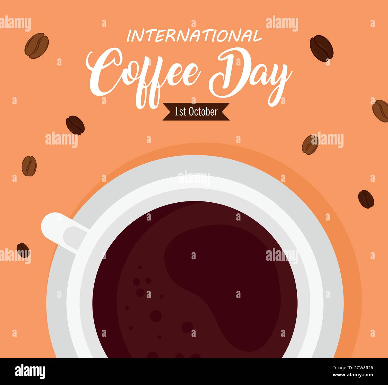 international coffee day poster, 1 october, with view aerial of cup ...