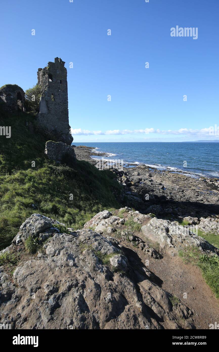 Dunure Castle, Ayrshire, West coast of Scotland, UK. Ruin on shore line ...