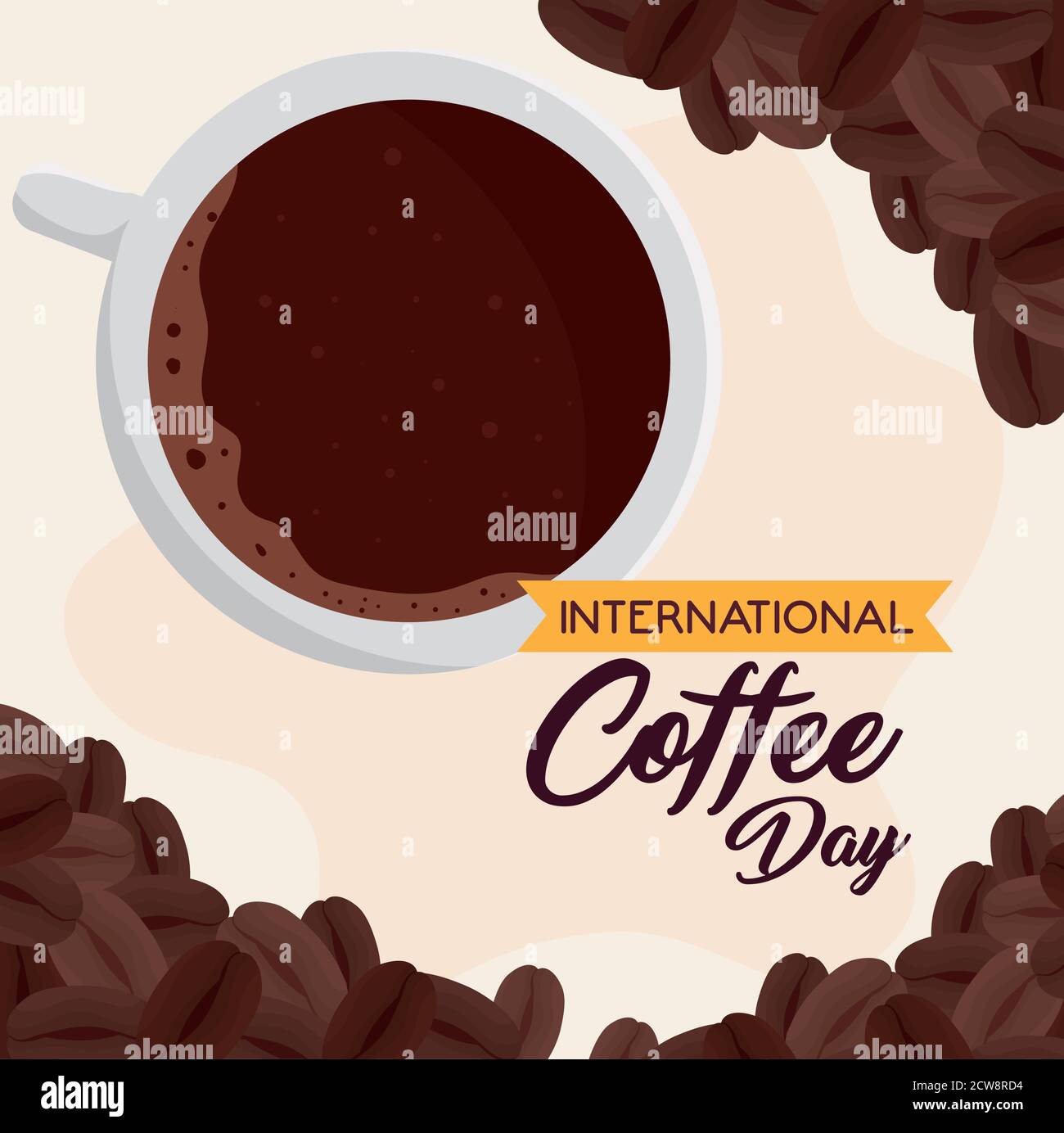 international coffee day poster, 1 october, with view aerial of cup ...