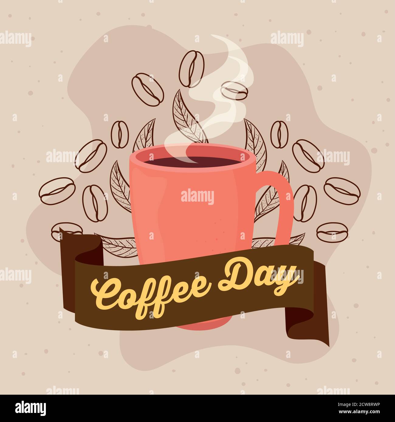 international coffee day poster, 1 october, with mug ceramic Stock ...