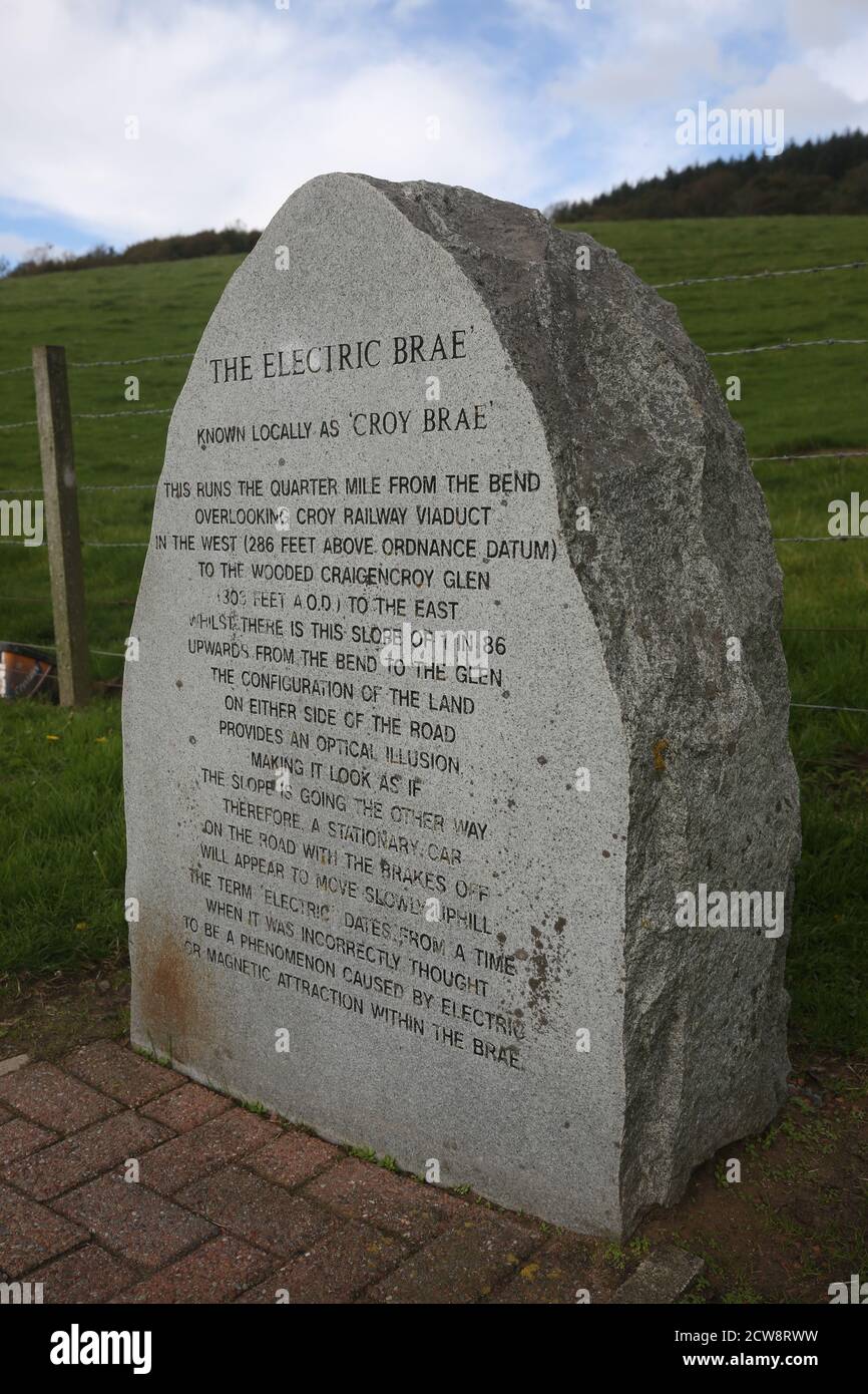 Croy, Ayrshire, Scotland, UK, Stone cairn in layby at the Electric Brae ...