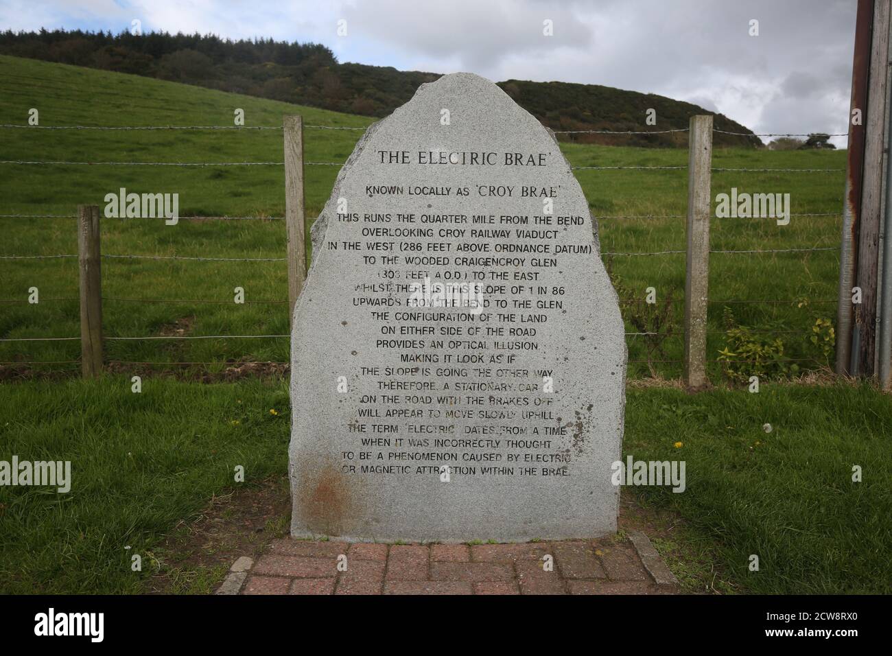 Croy, Ayrshire, Scotland, UK, Stone cairn in layby at the Electric Brae ...