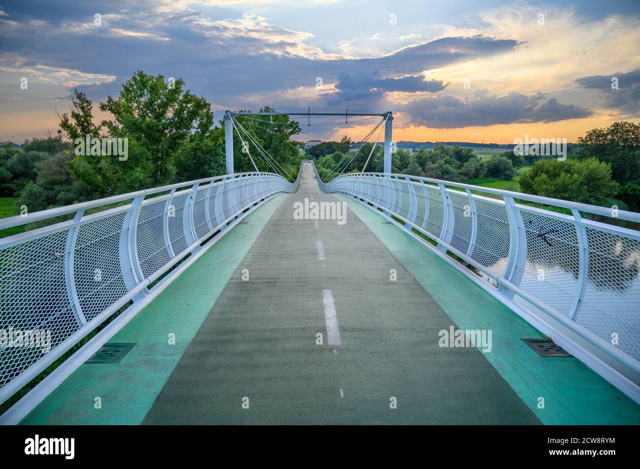 Empty bicycle bridge (called “Freedom bridge”) connecting two countries ...