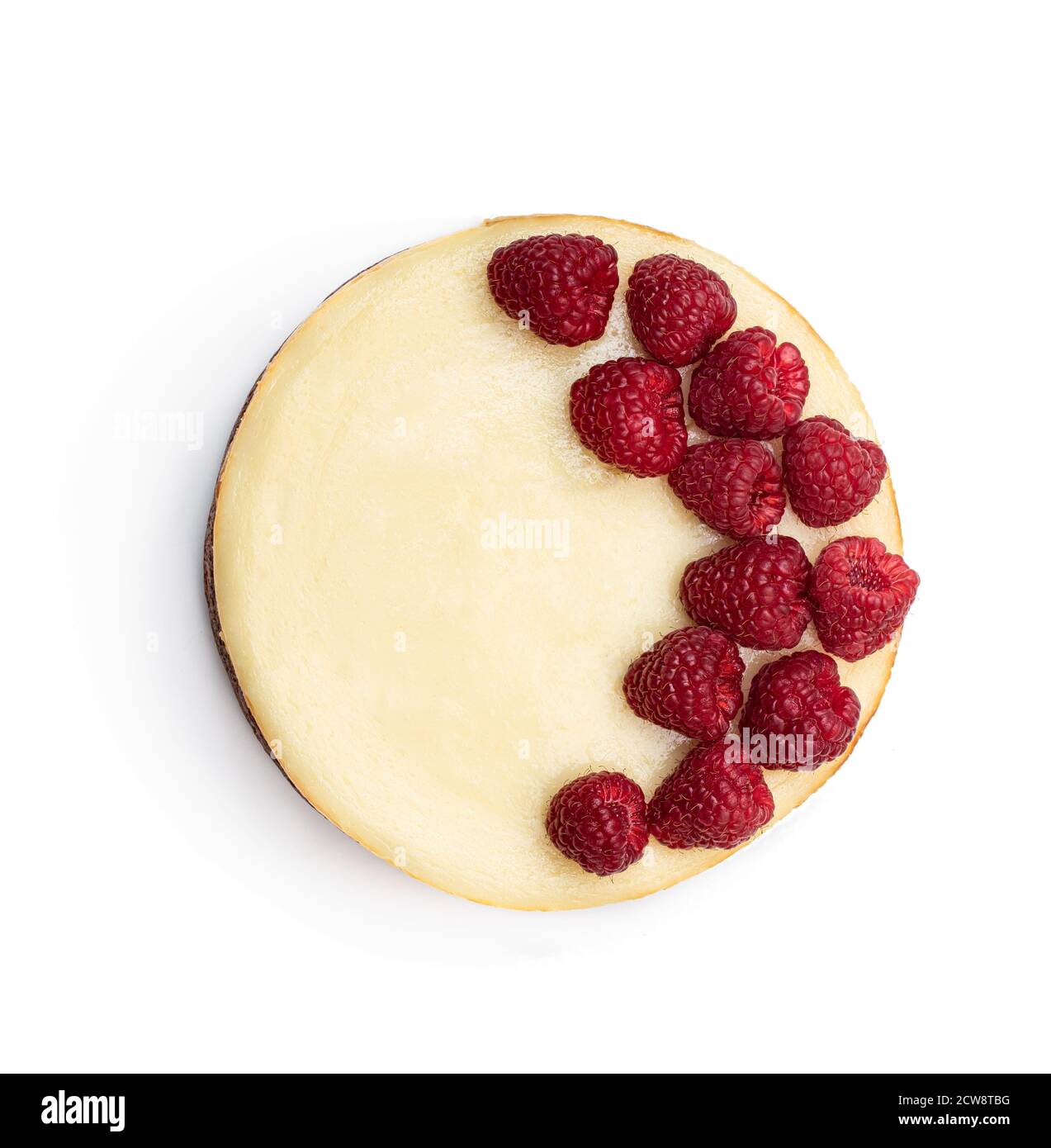 Homemade cheesecake with raspberry isolated on white. Top view Stock ...