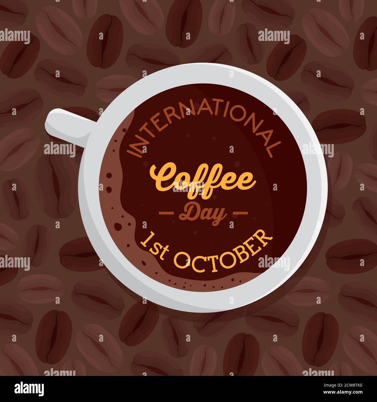 international coffee day poster, 1 october, with view aerial of cup ...