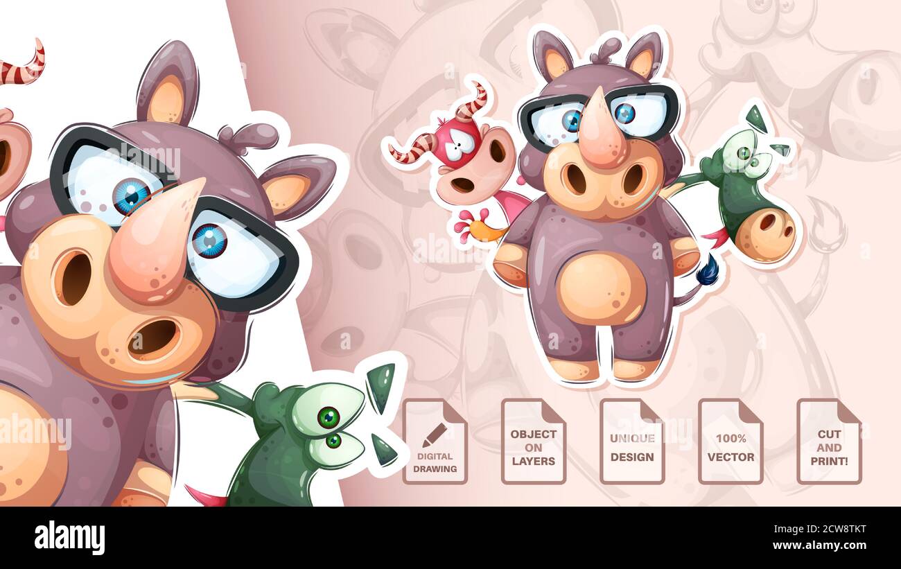 Cow, snake and rhino - cute sticker Stock Vector Image & Art - Alamy