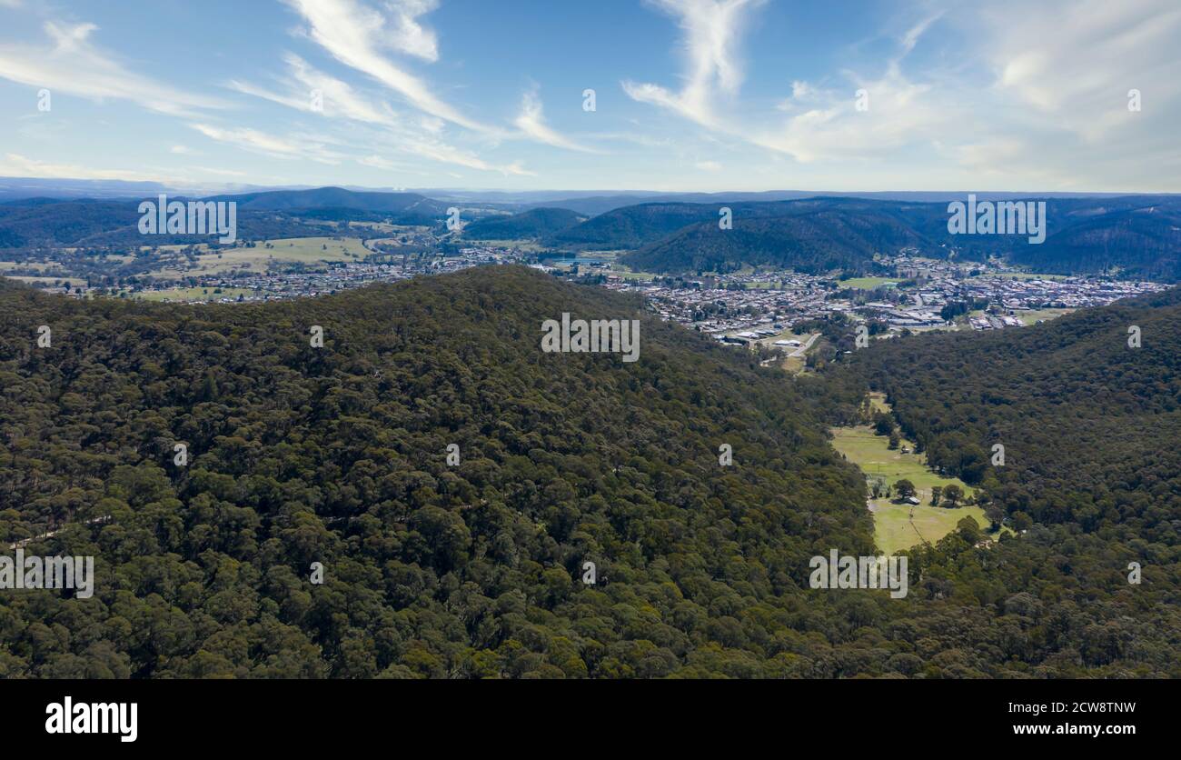 The township of Lithgow nestled in a valley in the Central Tablelands ...