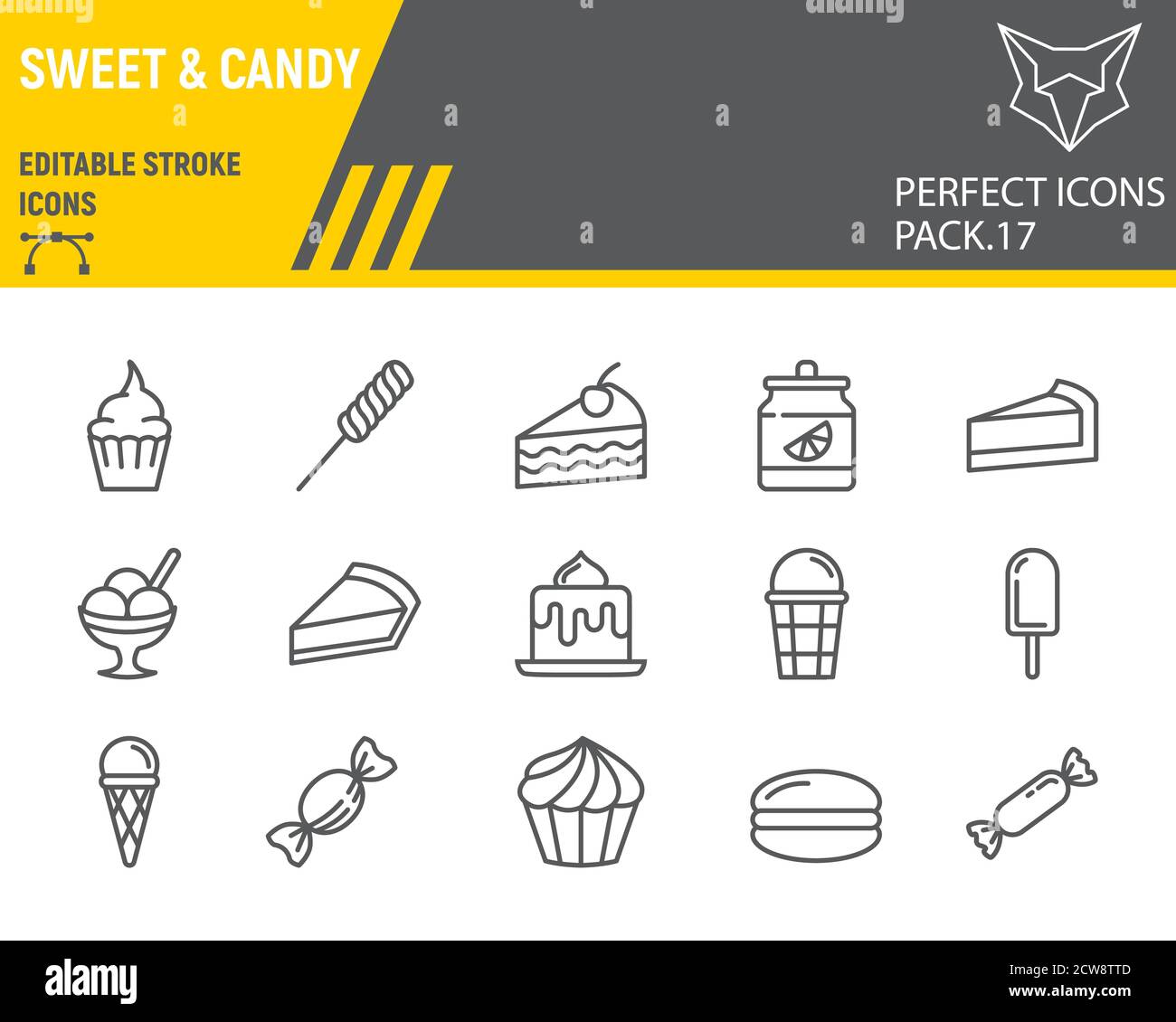 Sweets line icon set, desserts collection, vector sketches, logo illustrations, confectionery ...