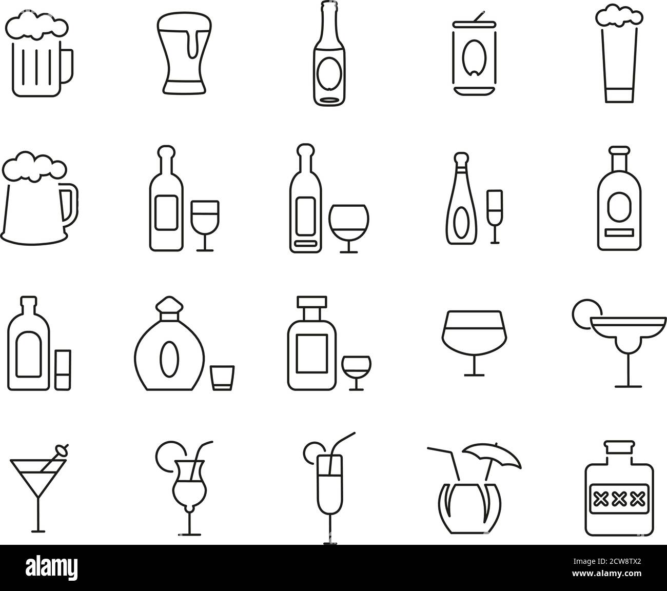 Alcoholic Drinks Icons Thin Line Set Big Stock Vector Image & Art - Alamy