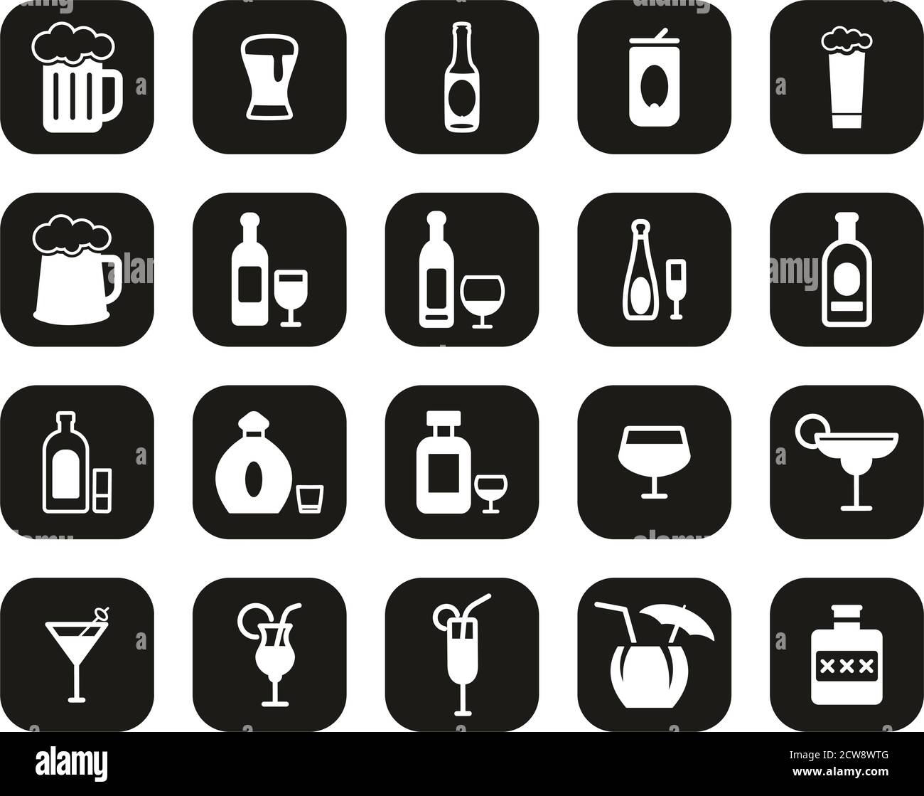 Alcoholic Drinks Icons White On Black Flat Design Set Big Stock Vector ...