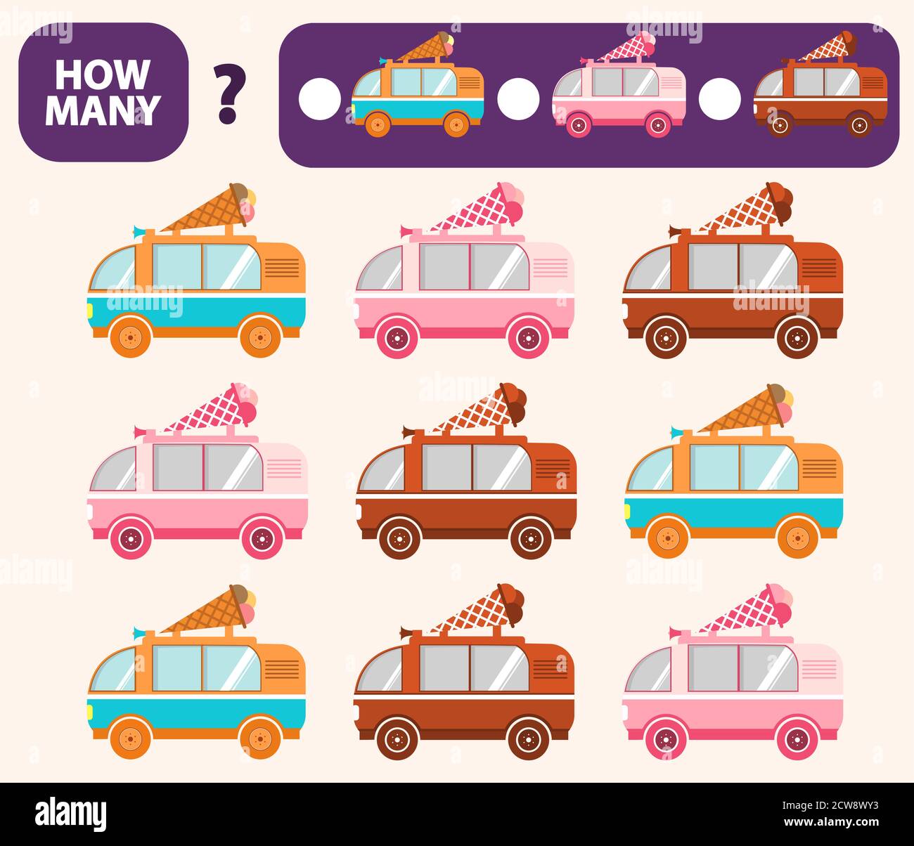 Count how many the van with ice cream is educational game. Maths task ...