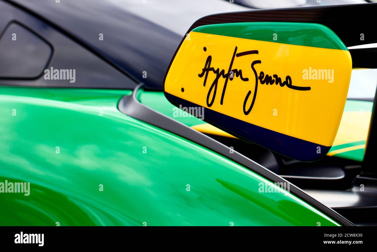 Ayrton Senna signnature on a 2018 McLaren Senna spoiler Stock Photo - Alamy