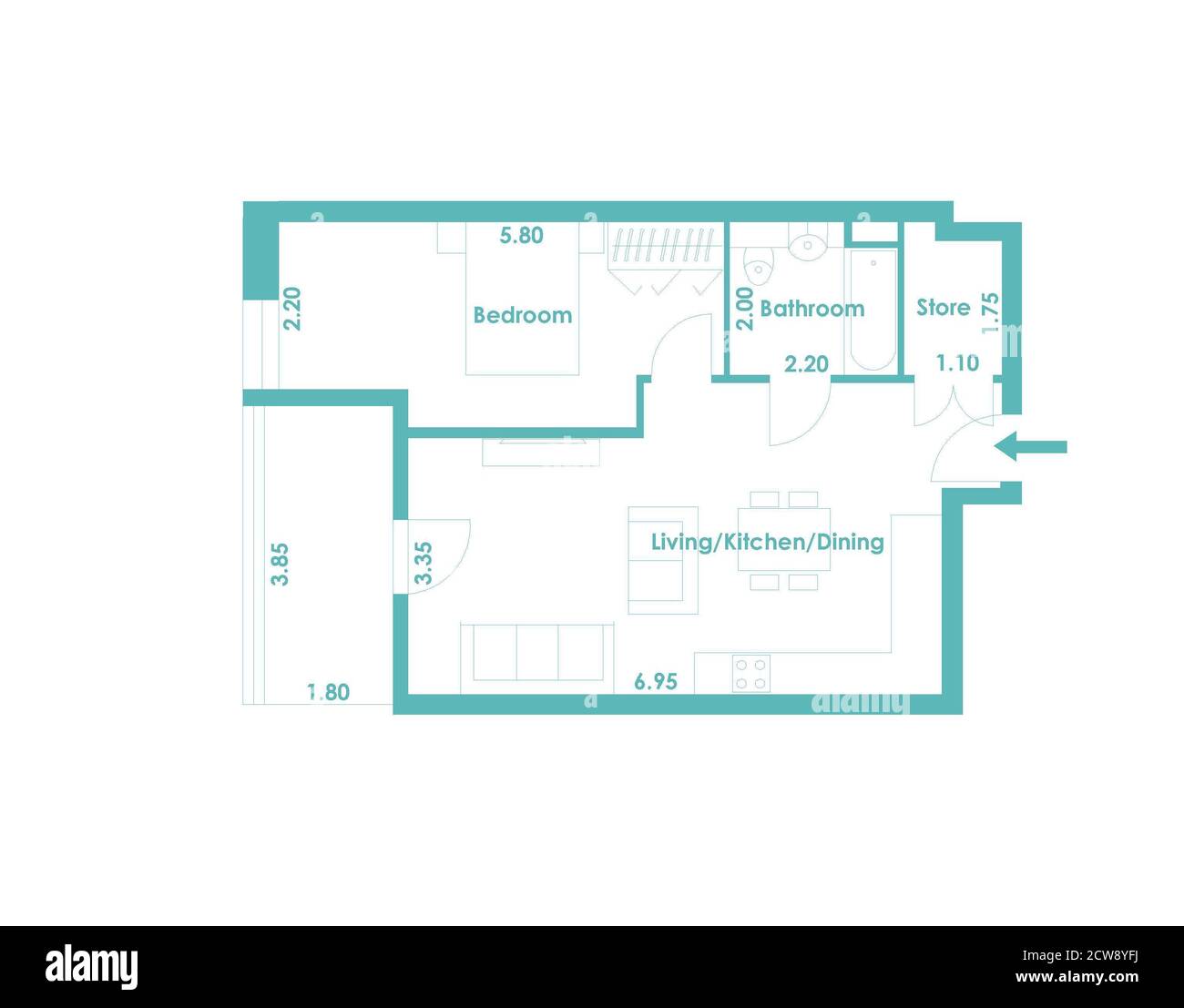 Drawing. 2d floor plan. Black&white floor plan. House with interior ...