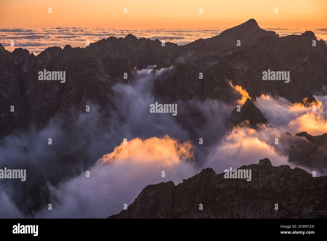 Mountains Landscape with Inversion in the Valley at Sunset as seen From ...